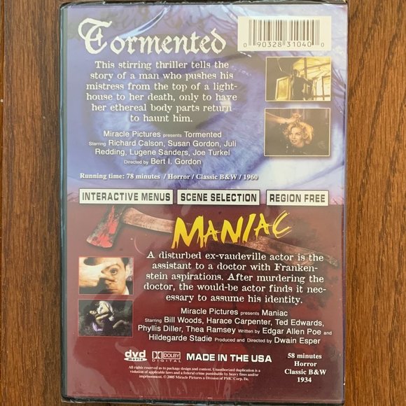 Media | New Tormented Maniac Double Feature Dvd Horror | Poshmark